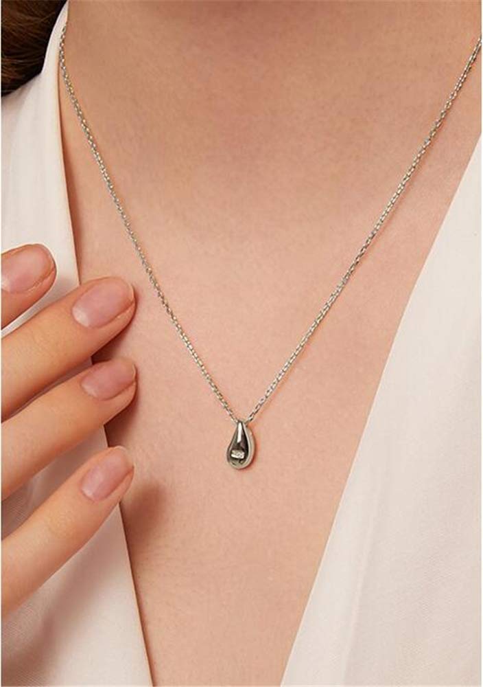 Tiny Teardrop Necklace for Women Girls Sterling Silver Minimalist Simple Oval Bead Beans Pear Shape Pendant Choker BFF Necklace Fashion Adjustable Chain 18" Jewelry Wedding Birthday Gift (Silver)