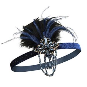 SWEETV Feather Flapper Headpiece Navy, Rhinestone Feather 1920s Headband, the Great Gatsby Hair Accessories