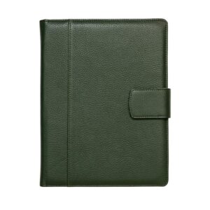 maruse italian leather executive padfolio, folder organizer with magnetic closure and writing pad, handmade in italy, dark green