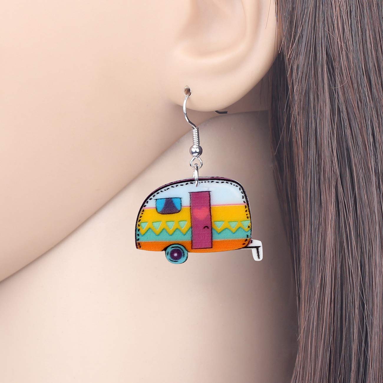 Bonsny Acrylic Drop Dangle Cartoon Funny Camper Van's Camping Car Earrings Jewelry For Women