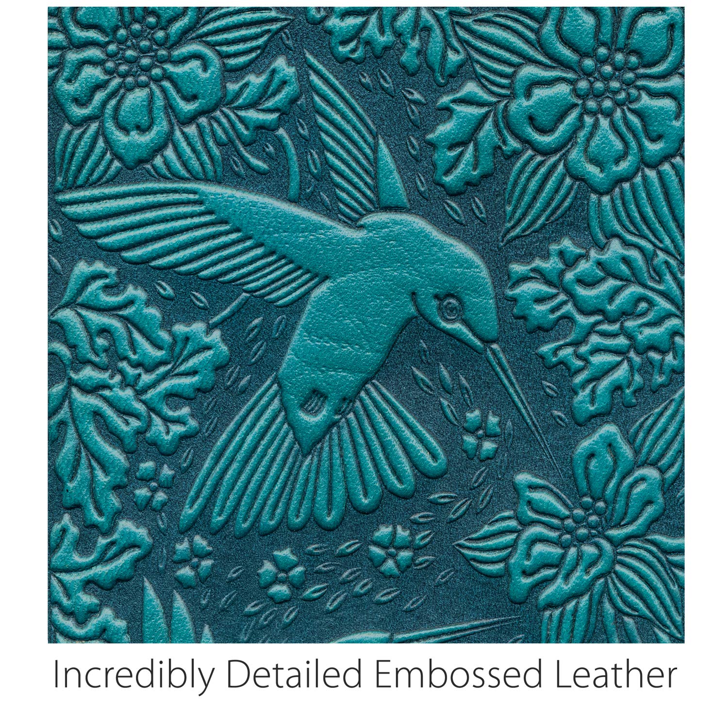 Oberon Design Hummingbirds Embossed Genuine Leather Checkbook Cover, 3.5x6.5 Inches, Teal