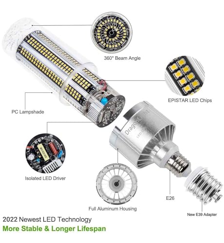 DragonLight 100W Commercial Grade Corn LED Light Bulb(800 Watt Equivalent) E26/E39 Large Mogul Base LED Lamp