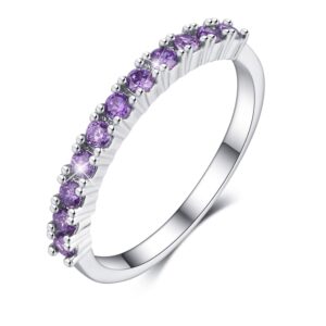 madeone gifts for mothers day 18k white gold plating excellent cut cubic zirconia single stackable eternity wedding bridal ring hypoallergenic rings for women with box packing (purple)