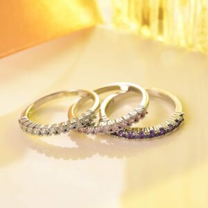 MADEONE Gifts for Mothers Day 18K White Gold Plating Excellent Cut Cubic Zirconia Single Stackable Eternity Wedding Bridal Ring hypoallergenic Rings for women with Box Packing (purple)