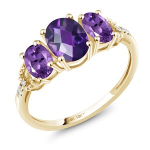 gem stone king 10k yellow gold oval checkerboard purple amethyst and diamond engagement ring for women (1.67 cttw, gemstone birthstone, available in size 5, 6, 7, 8, 9)