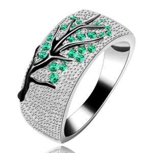 uloveido ladies full cz black branch gree tree leaf wedding band ring,lab created diamond anniversary rings for women y524 (size 8)