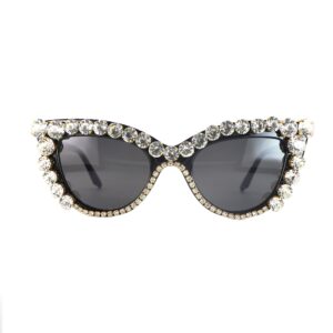 fuprecious vintage retro cat eye sunglasses rhinestone crystal sparkle for women (black)