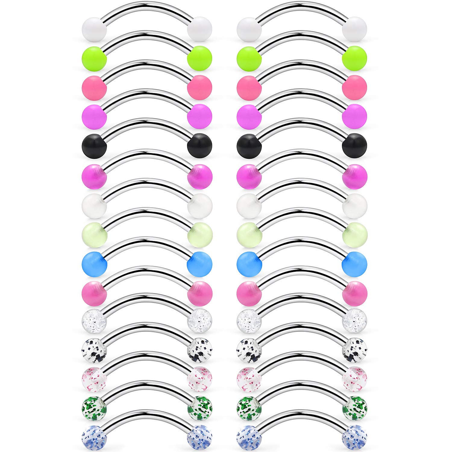 SCERRING 14G Stainless Steel Curved Barbell Snake Eyes Tongue Ring Nipplerings Nipple Rings Piercing Jewelry Retainer Acrylic Balls 14mm 30PCS