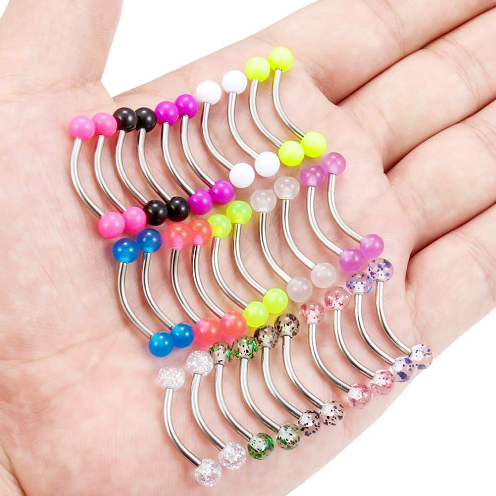 SCERRING 14G Stainless Steel Curved Barbell Snake Eyes Tongue Ring Nipplerings Nipple Rings Piercing Jewelry Retainer Acrylic Balls 14mm 30PCS