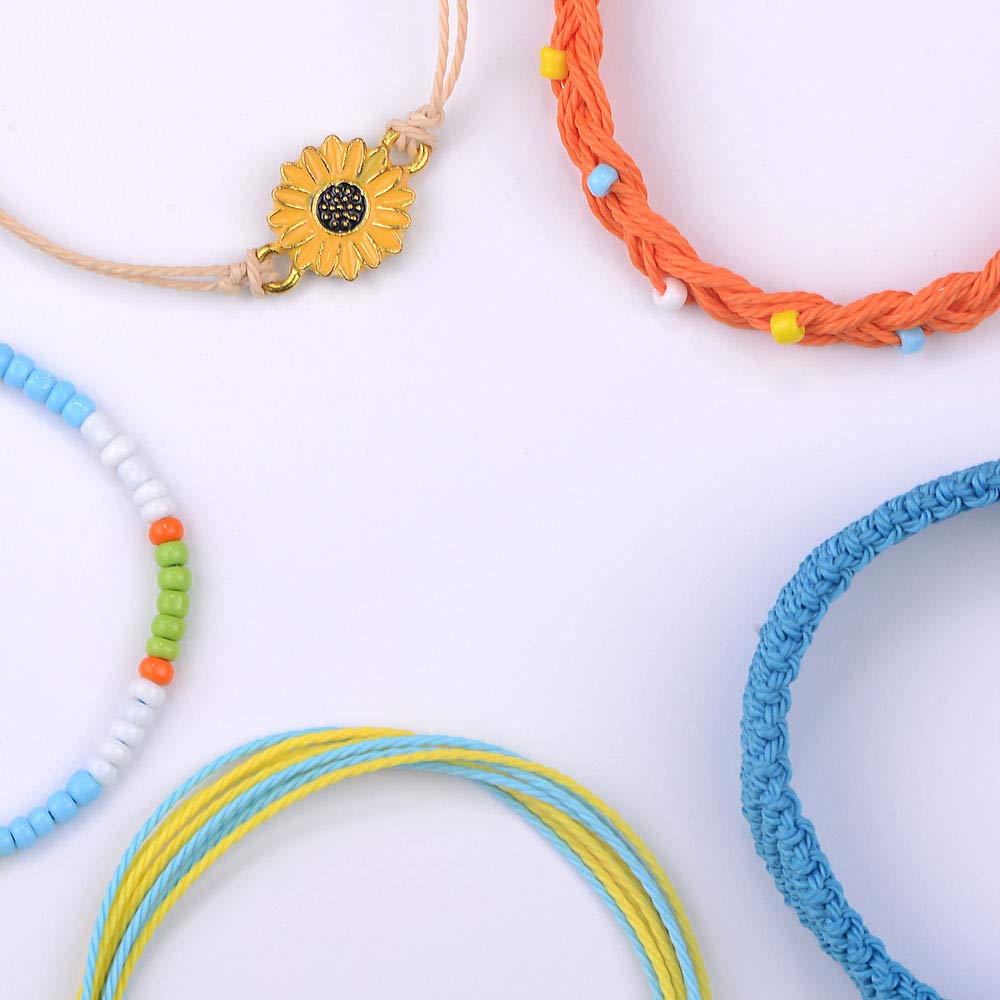 SUNSH 5PCS Boho Woven Sunflower Bracelets for Women Teens Girls Boy Couple Handmade Wrap Rope Charm Beach Surf Braided Adjustable Strings Boyfriend Girlfriend Mother Daughter Friendship Gifts