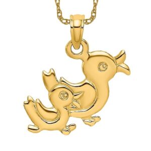 icecarats 14k yellow gold two mallard ducks necklace bird pendant charm 18mm x 17.3mm only