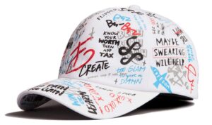 flipper designer graffiti doodle cotton baseball cap for men women, kpop hat w/curve brim (white/multi, free size)