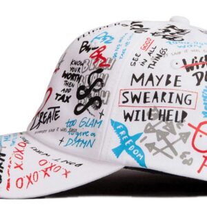 Flipper Designer Graffiti Doodle Cotton Baseball Cap for Men Women, Kpop Hat w/Curve Brim (White/Multi, Free Size)