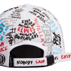 Flipper Designer Graffiti Doodle Cotton Baseball Cap for Men Women, Kpop Hat w/Curve Brim (White/Multi, Free Size)