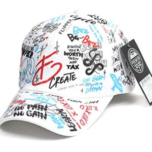 Flipper Designer Graffiti Doodle Cotton Baseball Cap for Men Women, Kpop Hat w/Curve Brim (White/Multi, Free Size)