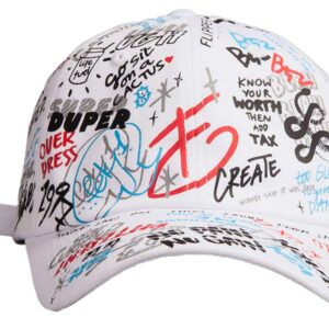 Flipper Designer Graffiti Doodle Cotton Baseball Cap for Men Women, Kpop Hat w/Curve Brim (White/Multi, Free Size)