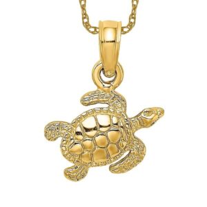 icecarats 14k yellow gold sea turtle necklace charm pendant 15mm x 11.15mm only