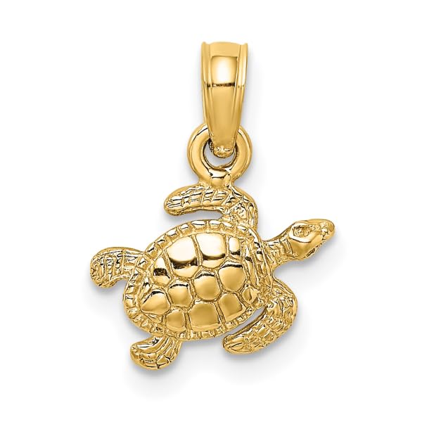 IceCarats 14K Yellow Gold Sea Turtle Necklace Charm Pendant 15mm x 11.15mm Only