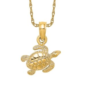 IceCarats 14K Yellow Gold Sea Turtle Necklace Charm Pendant 15mm x 11.15mm Only