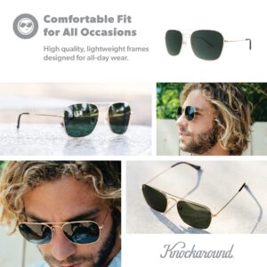 Knockaround Mount Evans Polarized Sunglasses - Squared Aviator Style Sunglasses with Full UV400 Protection, Gold Metal Frames/Dark Green Lenses