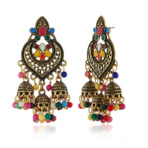 Kofun Earrings, Retro Indian Bollywood Kundan Jhumka Jhumki Drop Earrings Gypsy Fashion Jewelry