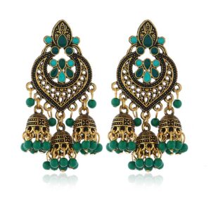 Kofun Earrings, Retro Indian Bollywood Kundan Jhumka Jhumki Drop Earrings Gypsy Fashion Jewelry