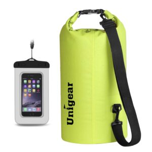 unigear dry bag waterproof, floating and lightweight bags for kayaking, boating, fishing, swimming and camping with waterproof phone case (yellow, 2l)