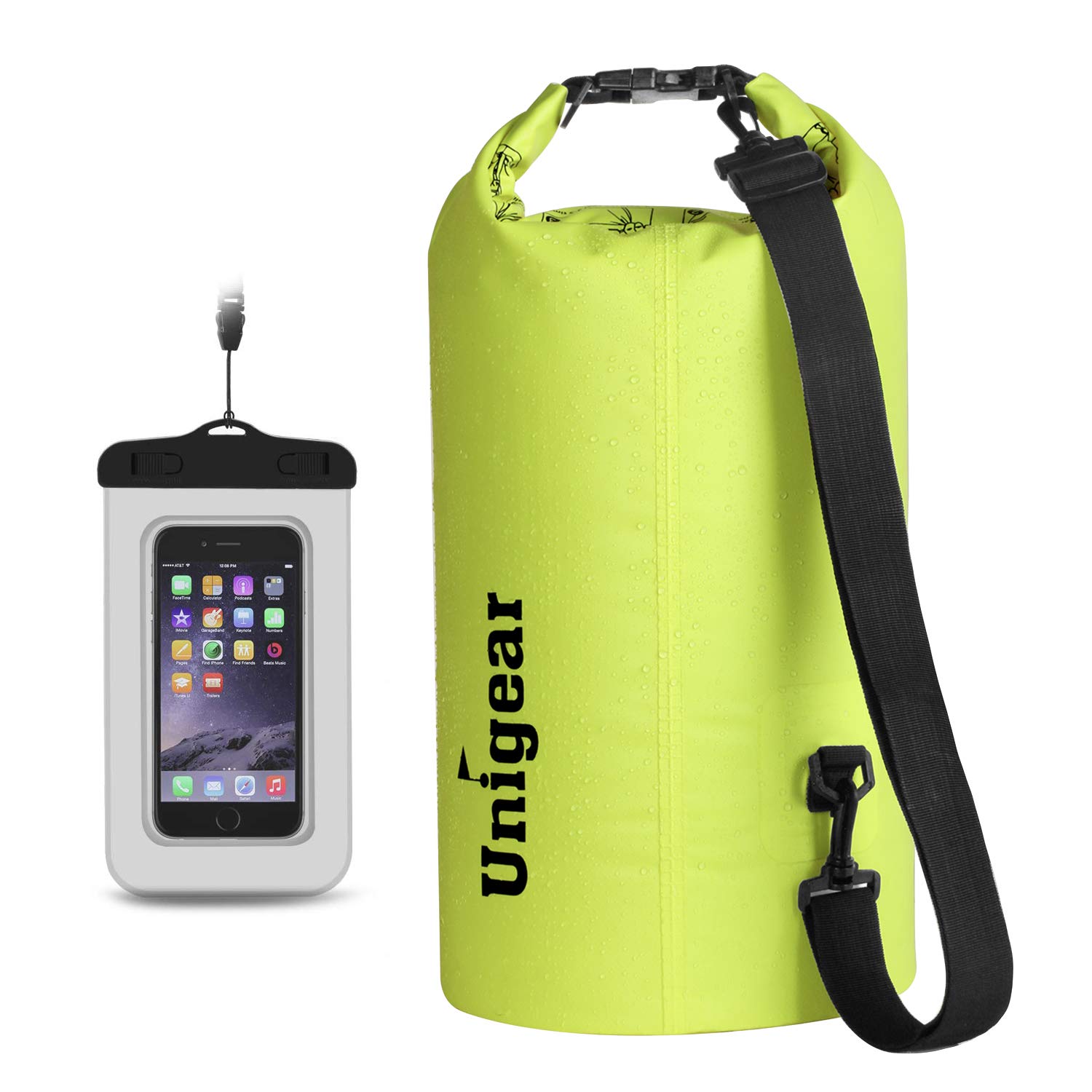 Unigear Dry Bag Waterproof, Floating and Lightweight Bags for Kayaking, Boating, Fishing, Swimming and Camping with Waterproof Phone Case (Yellow, 2L)