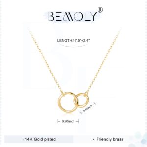 Befettly Women Sister Necklace,14K Gold Plated Interlocking Circle Necklace Cute Dainty Harmmered Karma Friendship Pendant Necklace