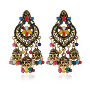 kofun earrings, retro indian bollywood kundan jhumka jhumki drop earrings gypsy fashion jewelry