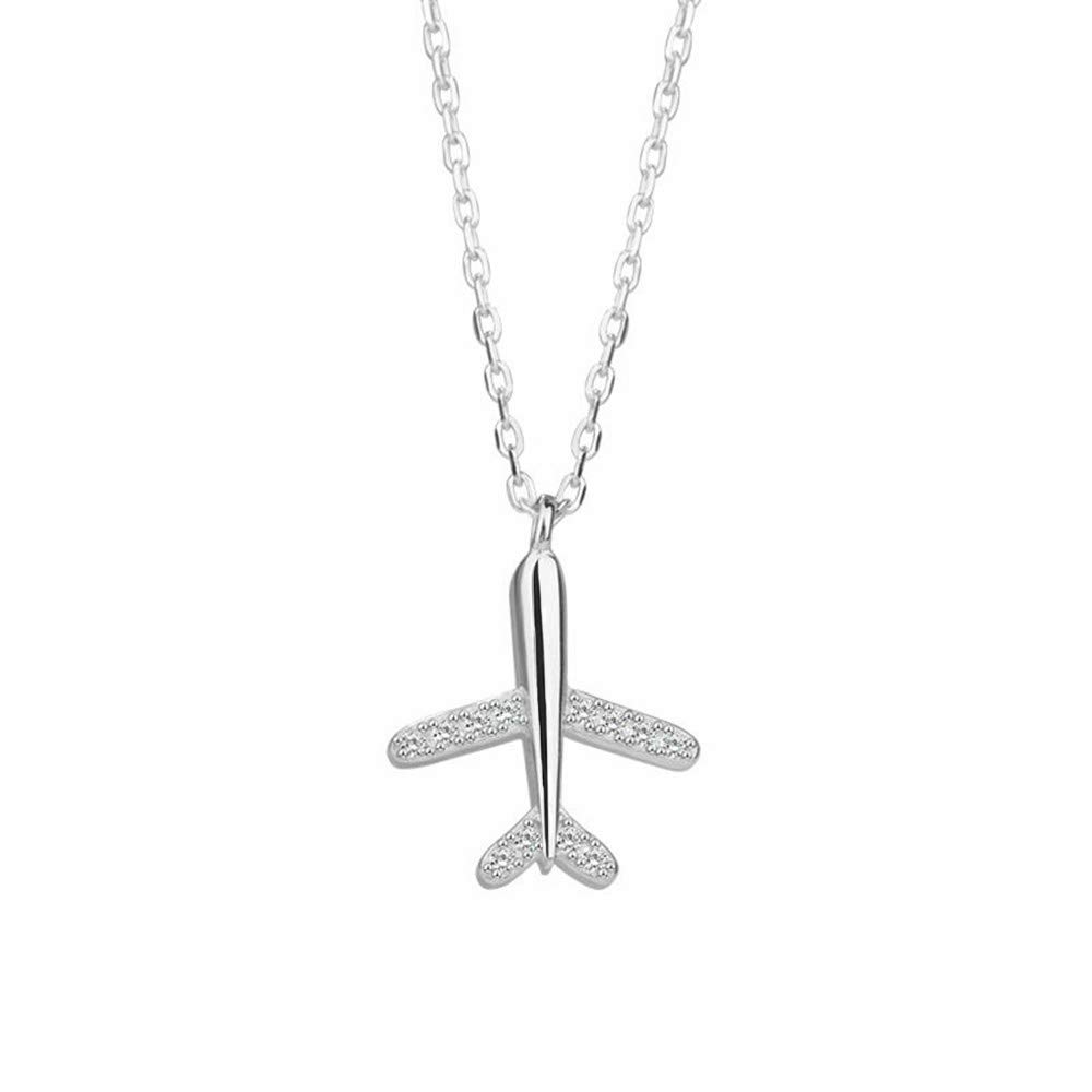 Tiny Crystal Airplane Pendant Necklace for Women Teen Girls 925 Sterling Silver 18K White Gold Plated Huggie Diamond Plane Free Fly Wings Drop Choker Y Necklace Chain Lightweight Fashion Jewelry