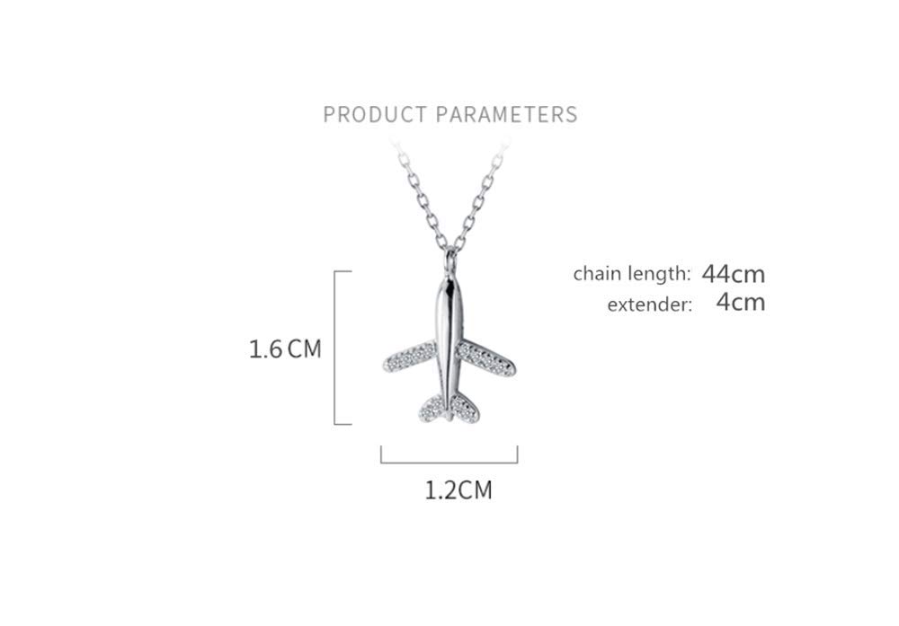 Tiny Crystal Airplane Pendant Necklace for Women Teen Girls 925 Sterling Silver 18K White Gold Plated Huggie Diamond Plane Free Fly Wings Drop Choker Y Necklace Chain Lightweight Fashion Jewelry