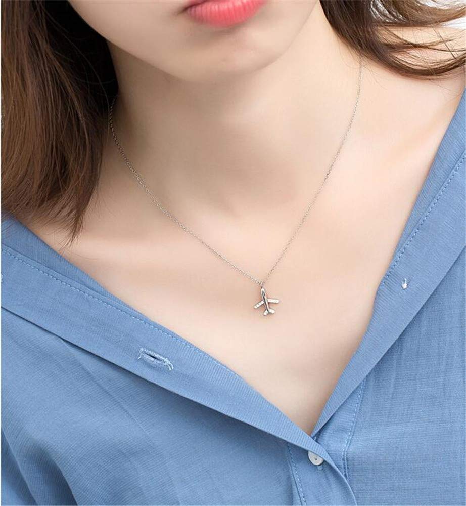 Tiny Crystal Airplane Pendant Necklace for Women Teen Girls 925 Sterling Silver 18K White Gold Plated Huggie Diamond Plane Free Fly Wings Drop Choker Y Necklace Chain Lightweight Fashion Jewelry