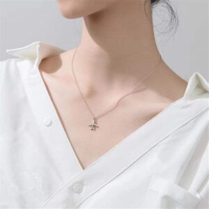 Tiny Crystal Airplane Pendant Necklace for Women Teen Girls 925 Sterling Silver 18K White Gold Plated Huggie Diamond Plane Free Fly Wings Drop Choker Y Necklace Chain Lightweight Fashion Jewelry