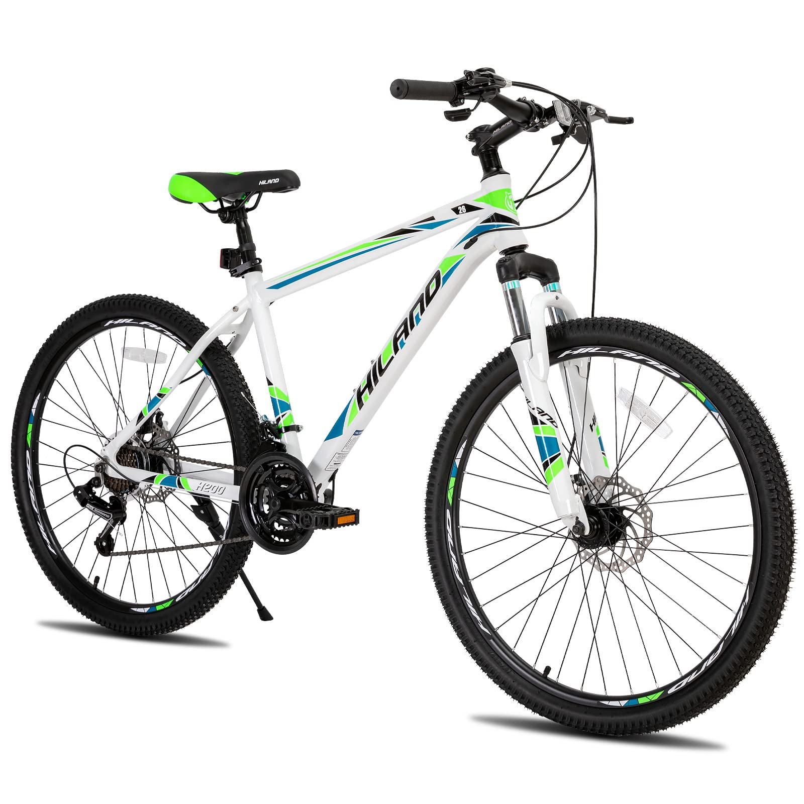 HH HILAND Mountain Bike, Multi-Spokes, 21 Speeds Drivetrain, Aluminum Frame 26 Inch Wheels, Disc-Brake Bike for Men Women Men's MTB Bicycle White