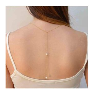 Yfe Back Necklace Pearl Backdrop Necklace Gold Body Chain Jewelry for Women Bridal Jewelry