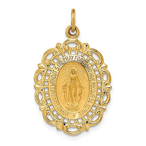 Diamond2Deal 14k Yellow Gold Solid Polished/Satin Medium Fancy Pierced Oval Miraculous Medal Fine Jewelry for Women