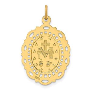 Diamond2Deal 14k Yellow Gold Solid Polished/Satin Medium Fancy Pierced Oval Miraculous Medal Fine Jewelry for Women