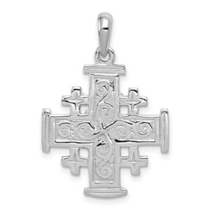 jewelry stores network solid scrolled jerusalem cross pendant in real 14k white gold 23x23mm