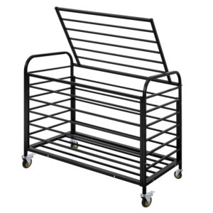 MyGift Professional Black Metal Rolling Sports Ball Storage Cart with Lid