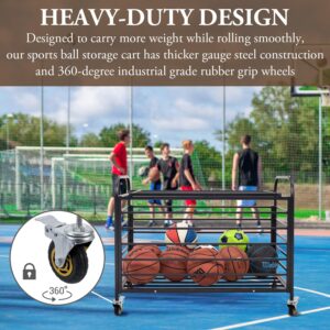 MyGift Professional Black Metal Rolling Sports Ball Storage Cart with Lid