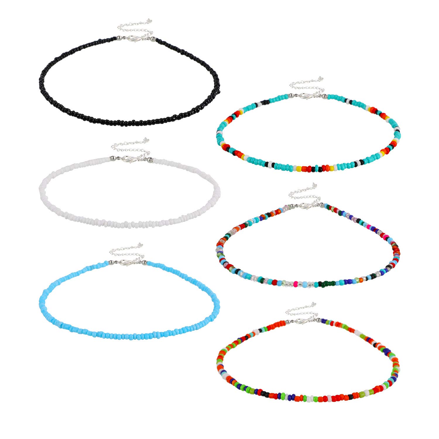 Hicarer 6 Pieces Women Bohemian Necklaces Seed Bead Necklaces Adjustable Glass Beaded Choker Jewelry for Women summer Beach(Beautiful Style)