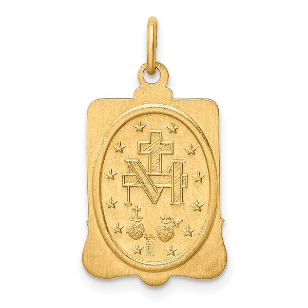 IceCarats 14K Yellow Gold Rectangle Our Lady of Miraculous Medal Blessed Virgin Mary Necklace Charm Pendant 24mm x 13.25mm Only