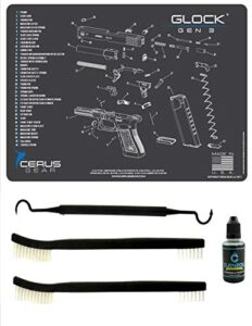 gen 3 5 pc edog cerus gear schematic (exploded view) heavy duty pistol cleaning 12x17 padded gun-work surface protector mat solvent & oil resistant & 3 pc cleaning essentials & clenzoil