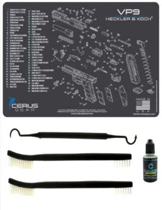 heckler & koch vp9 5 pc edog cerus gear schematic (exploded view) heavy duty pistol cleaning 12x17 padded gun-work surface protector mats solvent & oil resistant & 3 pc cleaning essentials & clenzoil