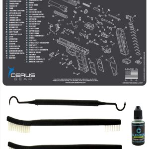 Heckler & Koch VP9 5 PC EDOG Cerus Gear Schematic (Exploded View) Heavy Duty Pistol Cleaning 12x17 Padded Gun-Work Surface Protector Mats Solvent & Oil Resistant & 3 PC Cleaning Essentials & Clenzoil