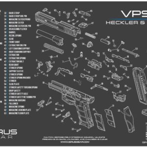 Heckler & Koch VP9 5 PC EDOG Cerus Gear Schematic (Exploded View) Heavy Duty Pistol Cleaning 12x17 Padded Gun-Work Surface Protector Mats Solvent & Oil Resistant & 3 PC Cleaning Essentials & Clenzoil