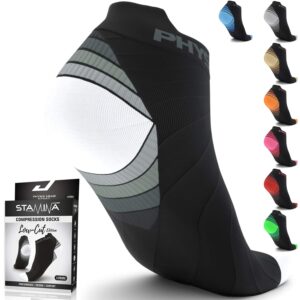 physix gear sport low cut socks men & women - ankle compression running socks (2pair blk-wht l/xl)