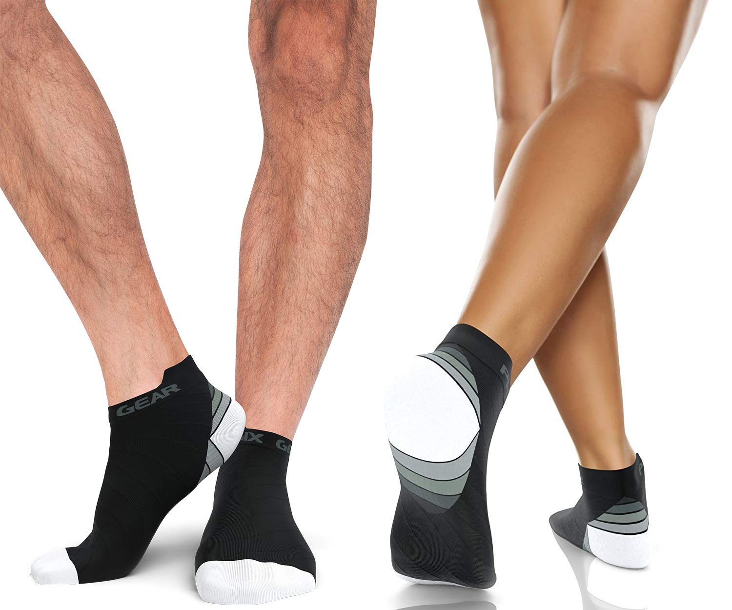 Physix Gear Sport Low Cut Socks Men & Women - Ankle Compression Running Socks (2Pair Blk-Wht L/XL)