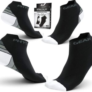 Physix Gear Sport Low Cut Socks Men & Women - Ankle Compression Running Socks (2Pair Blk-Wht L/XL)